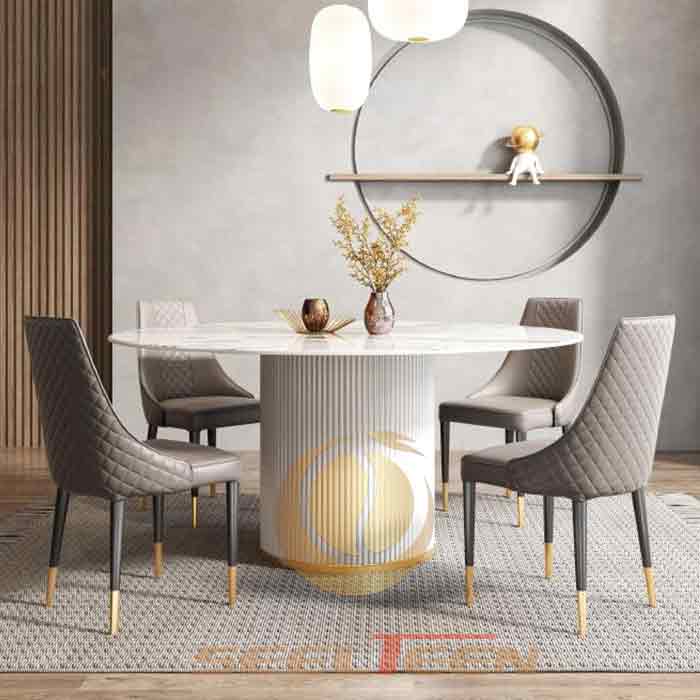 Cylinder base dining table white marble top - Seelteen