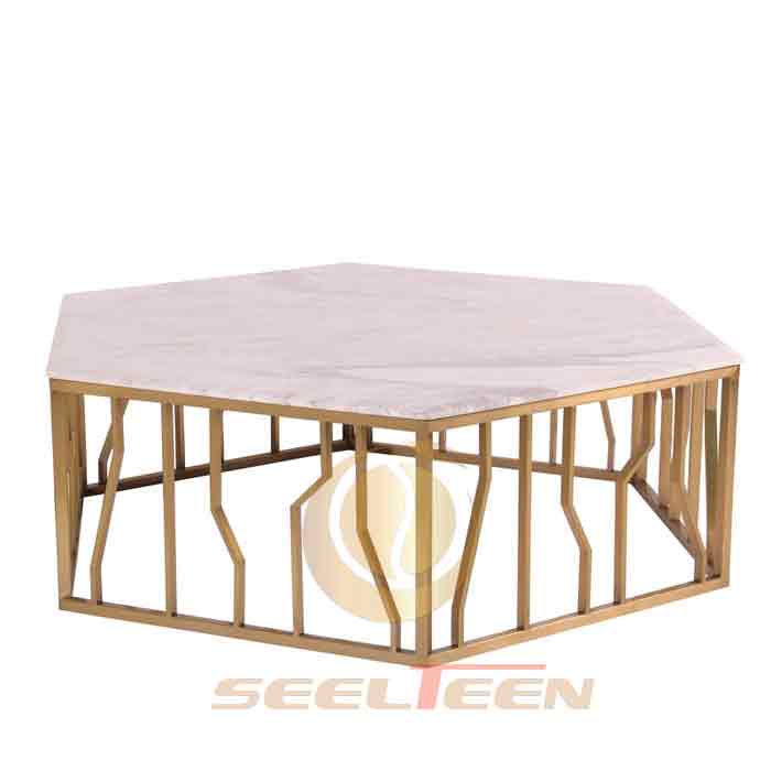 Modern coffee table multilateral shape brass frame -Seelteen