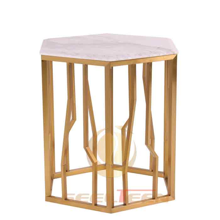 Modern coffee table multilateral shape brass frame -Seelteen