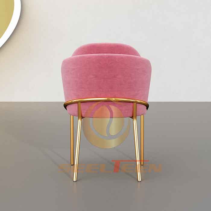 Modern dining chair pink seat stainless steel frame-Seelteen