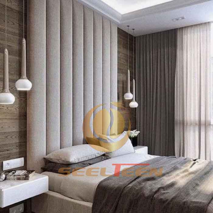 Simple queen bed frame in grey hotel bedroom set - Seelteen