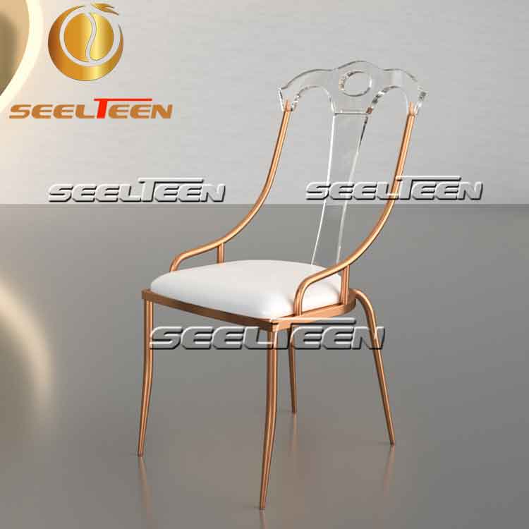 Wedding ceremony chair rose gold frame with acrylic back