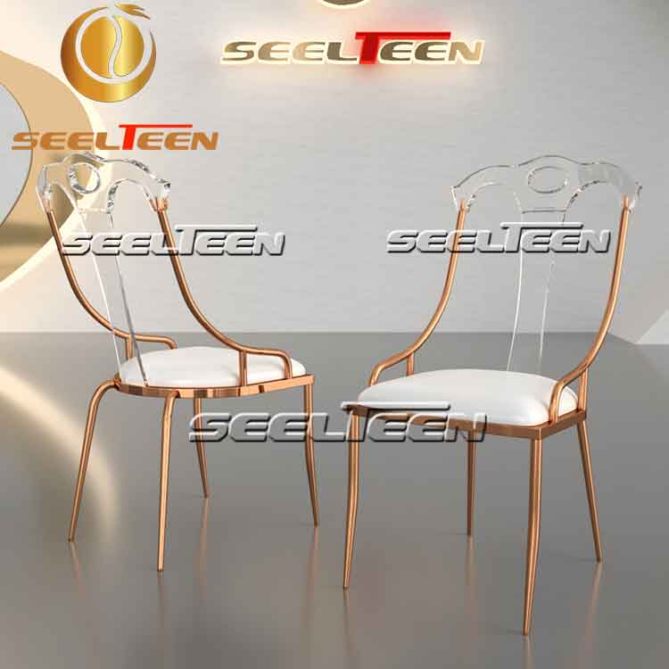 Wedding ceremony chair rose gold frame with acrylic back