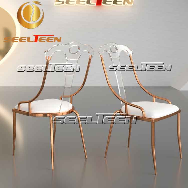 Wedding ceremony chair rose gold frame with acrylic back
