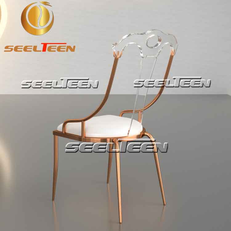 Wedding ceremony chair rose gold frame with acrylic back