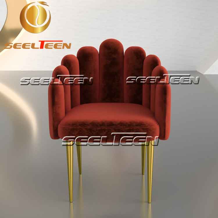 Red Velvet Finger Chair Golden Metal Legs - Seelteen